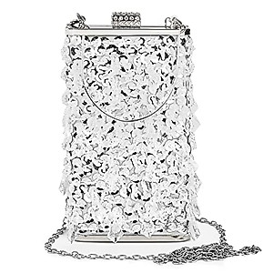 Silver Clutch Purses for Women Evening, Sequins Rhinestone Beaded Bags with Removable Silver Chain, Glitter Crossbody Handbag for Wedding Party Cocktail Bridal Prom