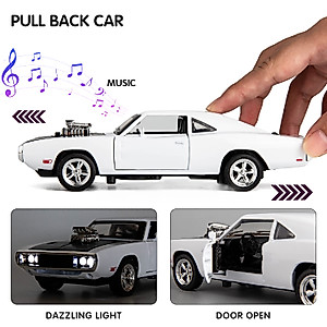 BDTCTK Compatible for 1:32 Dodge Charger Model Car, Zinc Alloy Pull Back Toy Car with Sound and Light for Kids Boy Girl White