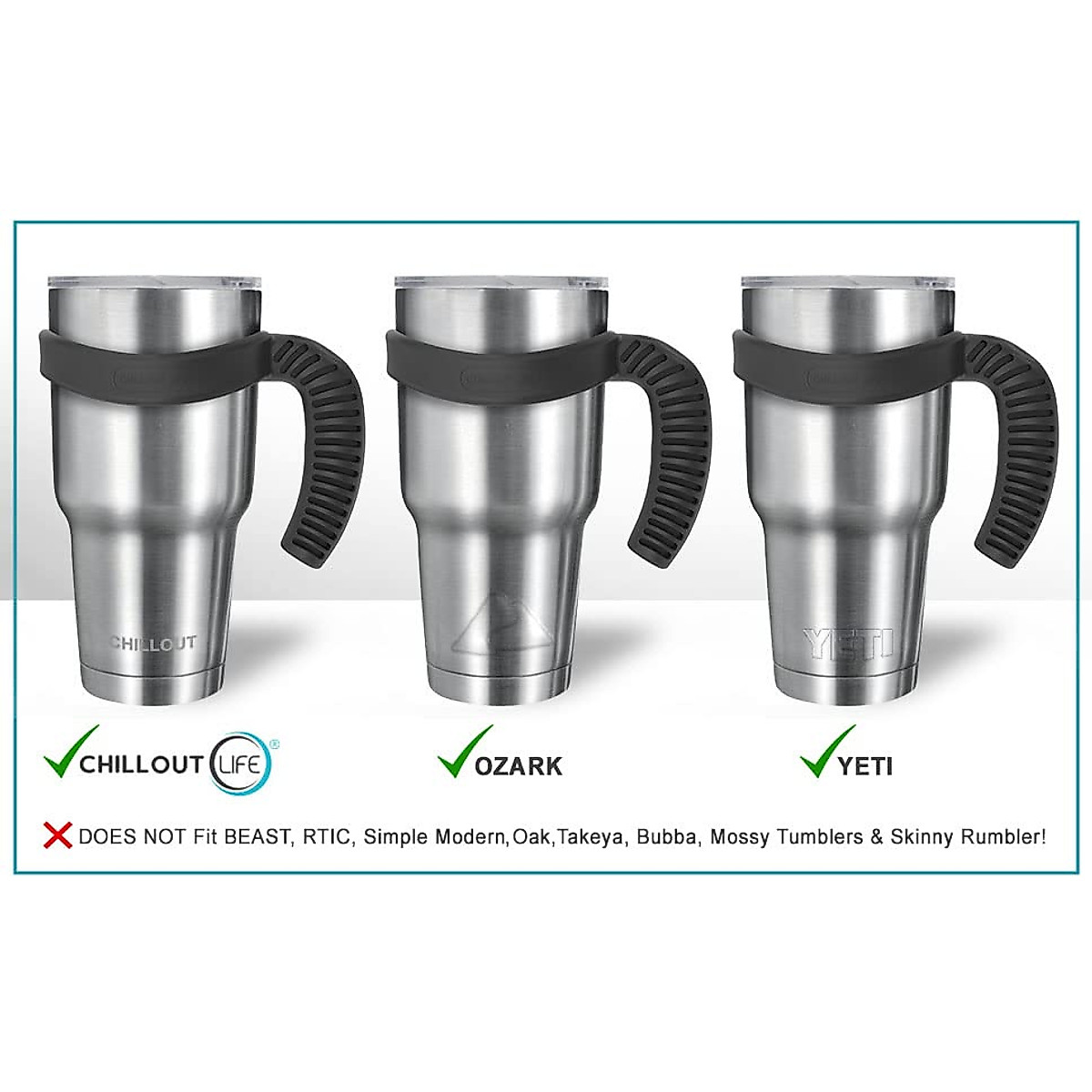 CHILLOUT LIFE Handle for YETI Cup 30 oz - Ozark Trail 30 oz Tumblers, Comfortable Replacement Handle for 30 oz YETI Tumbler & More (Black Handle Only)