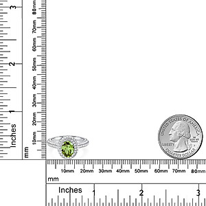 Gem Stone King 925 Sterling Silver 8X6MM Oval Gemstone Birthstone and White Moissanite Halo Engagement Ring | Wedding Anniversary Promise Ring For Women | Size 5,6,7,8,9