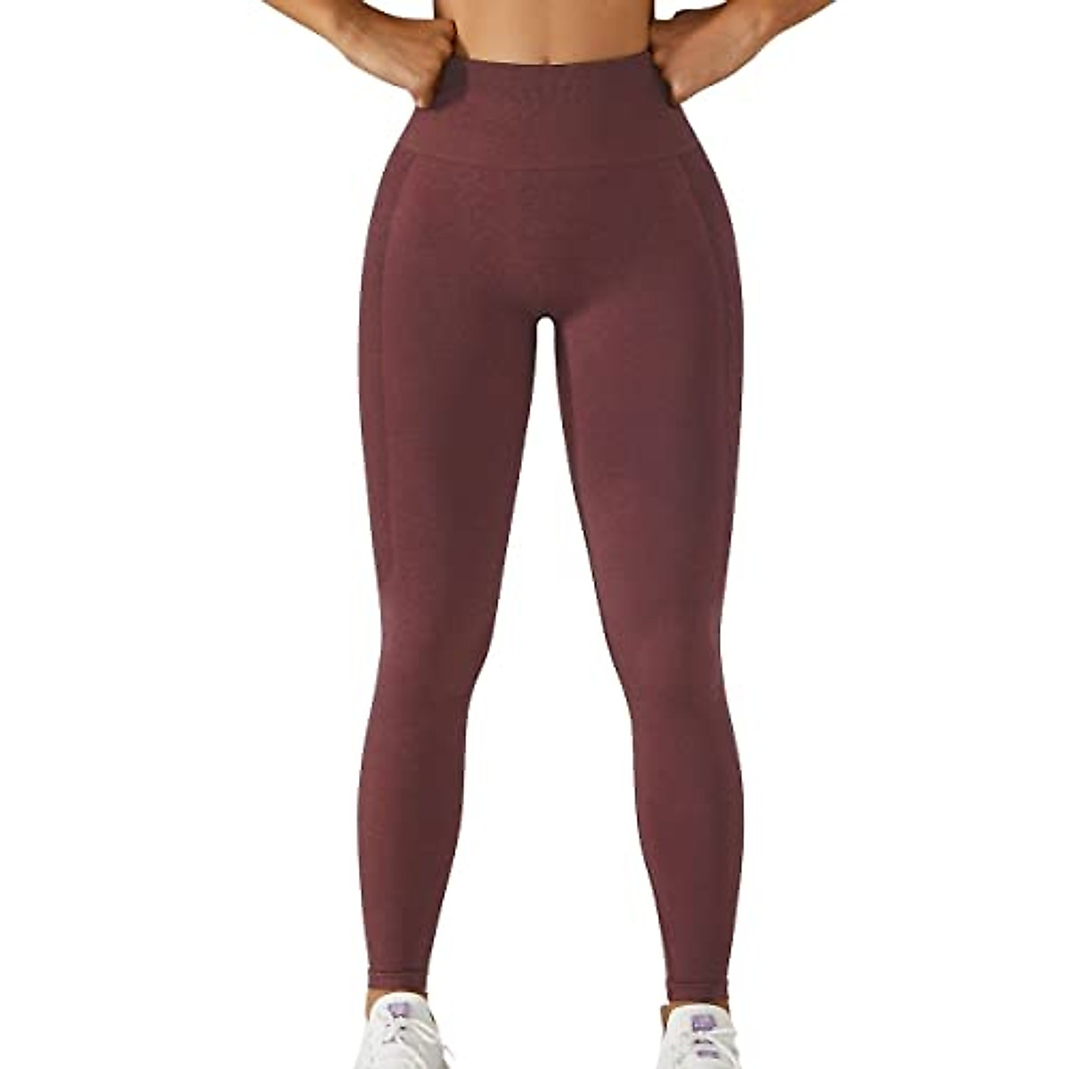 QINSEN Womens 4 Way Stretch Yoga Leggings Seamless High Waisted Workout Fitness Pants Wine L