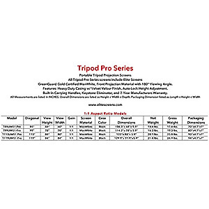 Elite Screens Tripod Pro Series, 119-INCH 1:1, 16:9, 4:3 Adjustable Multi Aspect Ratio Portable Indoor Outdoor Projector Screen, 8K / 4K Ultra HD 3D Ready, 2-YEAR WARRANTY, T119UWS1-PRO, black
