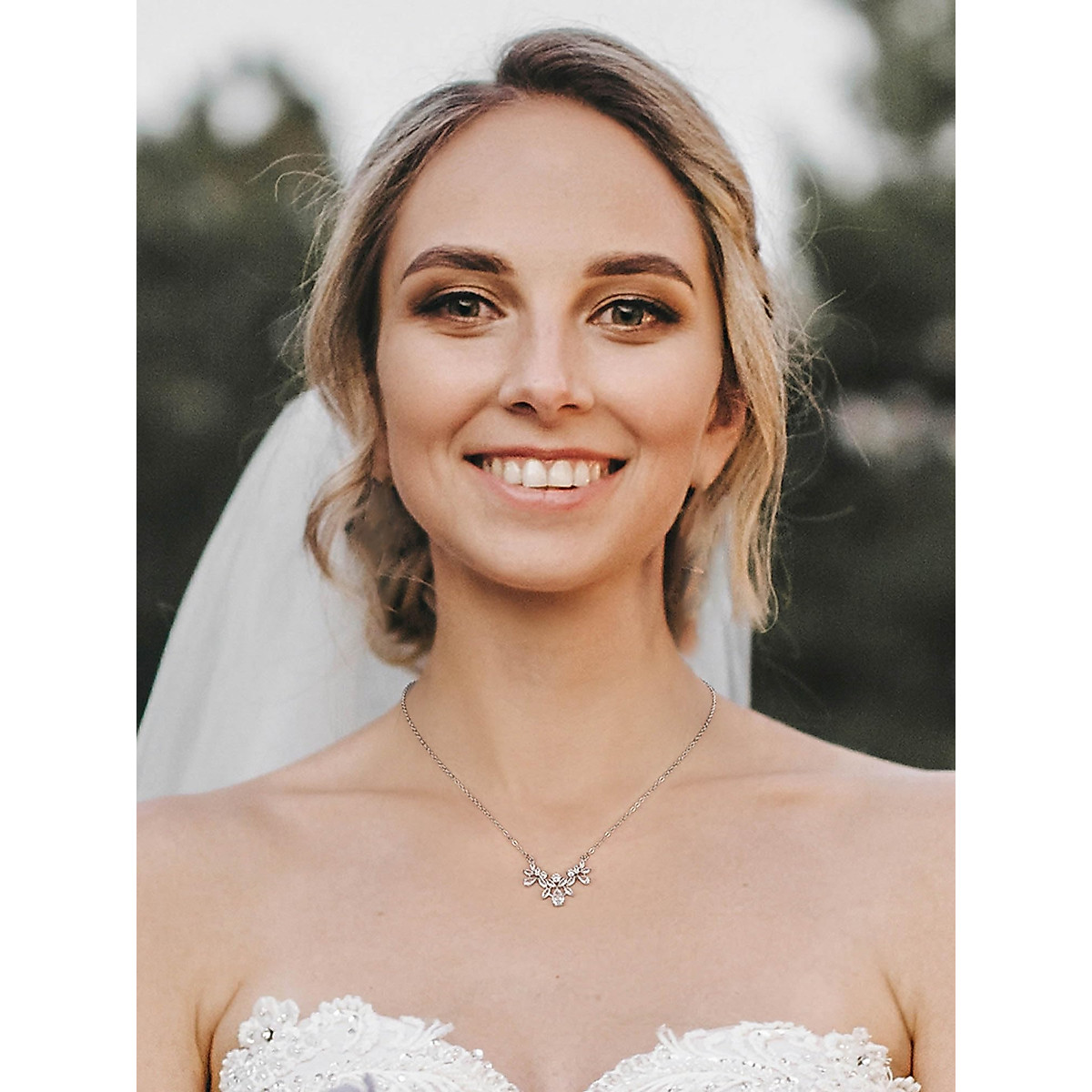 SWEETV Cubic Zirconia Wedding Bridal Backdrop Necklace for Brides, Crystal Dainty Back Necklace, Body Chain Jewelry for Women Prom, Silver