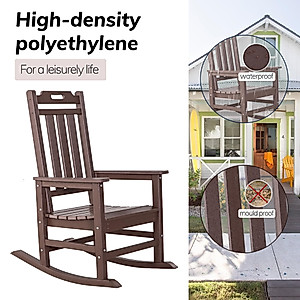 HYDRAGARDEN Outdoor Rocking Chairs, HDPE Oversized Patio Porch Rocker with 380lbs Weight Capacity, All-Weather Indoor Outdoor Rocking Seat for Deck Lawn Yard (Brown)