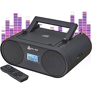 KLIM® Boombox B4 CD Player Portable Audio System - New 2024 - AM/FM Radio with CD Player MP3 Bluetooth AUX USB - Wired & Wireless Mode Rechargeable Battery - Remote Control Autosleep Digital EQ