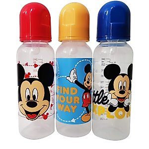 Cudlie Disney Baby Boy Mickey Mouse 9 oz Pack of Three Baby Bottles, Find Your Way