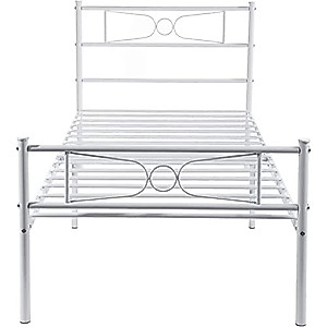 White Twin Bed Frames with Headboard Storage for Girls Boys Adults, Metal Twin Size Platform Bed Frame no Box Spring Needed, Mattress Foundation with Steel Slats Support, Noise Free, Anti-Slip