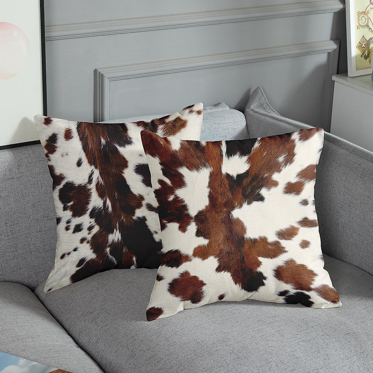Sanwarm Throw Pillow Covers Home Decor Set of 4 Cow Animal Retro Farm Camouflage Cow Animal Pillow Cases Decorative 18 x 18 Inches Outdoor Cushion Couch Sofa Pillowcases