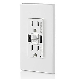 Leviton GUSB1-W 15A SmartlockPro GFCI Combination 24W(4.8A) Type A USB In-Wall Charger Outlet , White