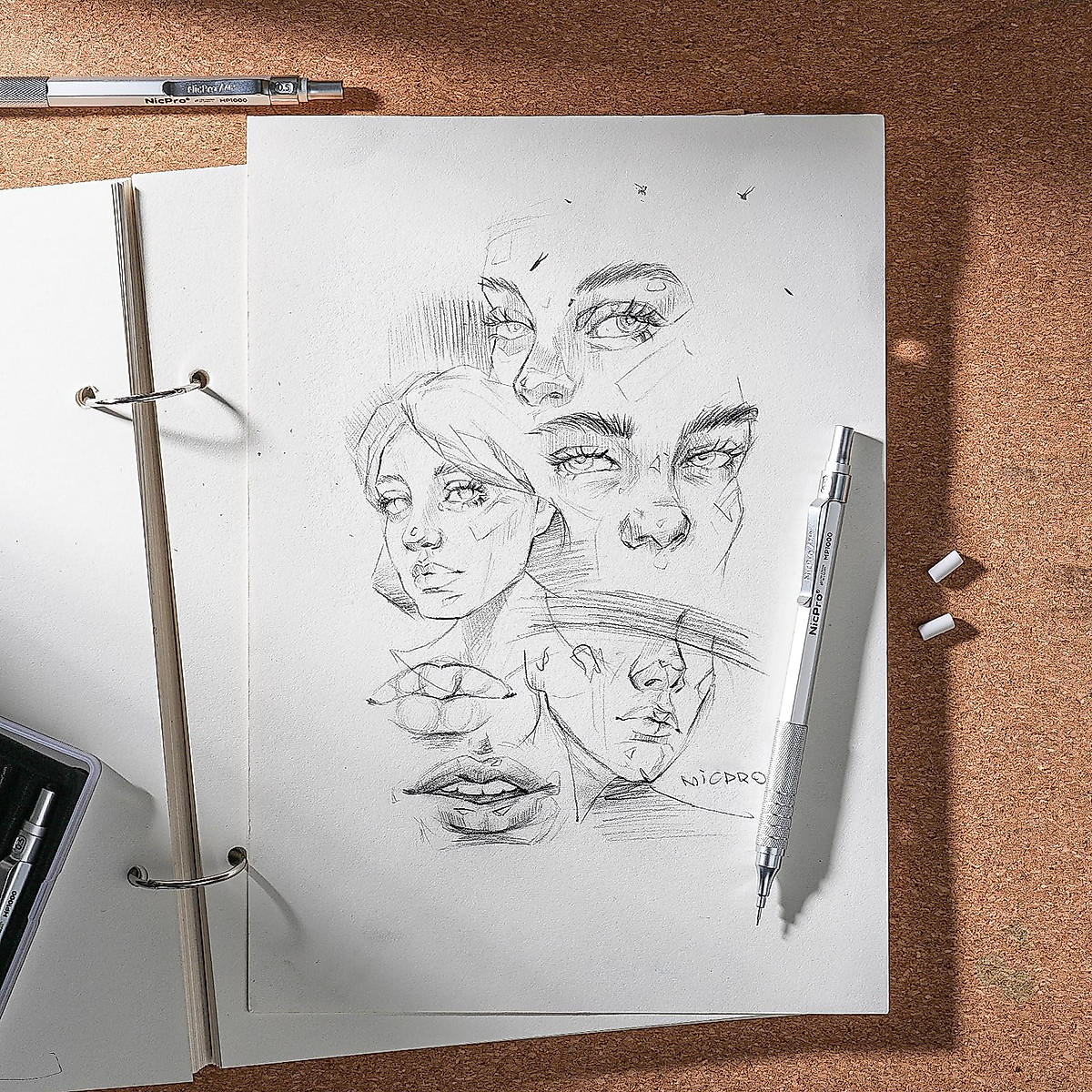 Nicpro 0.5 mm Mechanical Pencils Set with Case, 3 Metal Artist Pencil With 6 Tubes HB Lead Refills, 3 Erasers, Eraser Refills For Architect Art Writing Drafting,Drawing, Engineering, Sketching, Silver