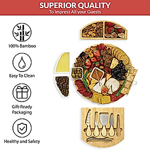 Round Cheese and Charcuterie Board Set - 13", Round Charcuterie Board, Bamboo Cheese Board and Knife Set, Beautiful Charcuterie Gift for Mom, Round Cheese Board Set, Circle Charcuterie Board Round