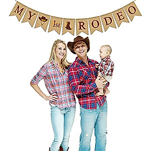 Jute Burlap My 1st Rodeo Banner Cowboy Wild West Boy Girl First Birthday Party Photo Booth Backdrop
