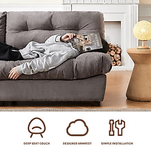 Mangodan 80" Chenille Cloud Deep Seat Sofas for Living Room, Modern Sofa Couch for Small Spaces, Cozy Comfy Loveseat with Solid Wood Frame, Pillow-Designed Armrest Sleeper Loveseat, Grey