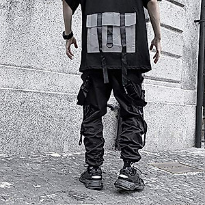 XYXIONGMAO Men's Streetwear Joggers Techwear Cyberpunk Clothing Urban Hip Hop Pants Black Streetwear Gothic Sweatpants Tactical Cargo Pants for Men(Black, XXL)
