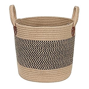 ZOES HOMEWARE 14"x12" Natural Jute Rope Woven Storage Basket with Handles for Plant, Blankets,Toys - Living Room Home Decor,Multifunctional Basket for Organizer,Picnic,Artificial Tree brown