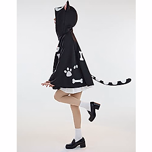 haikyuu Women Halloween Skeleton Cat Cape Skull Cosplay Cloak With Tail Onesie Kigurumi Fleece Hooded Poncho Cosplay Party Comic Con (large)