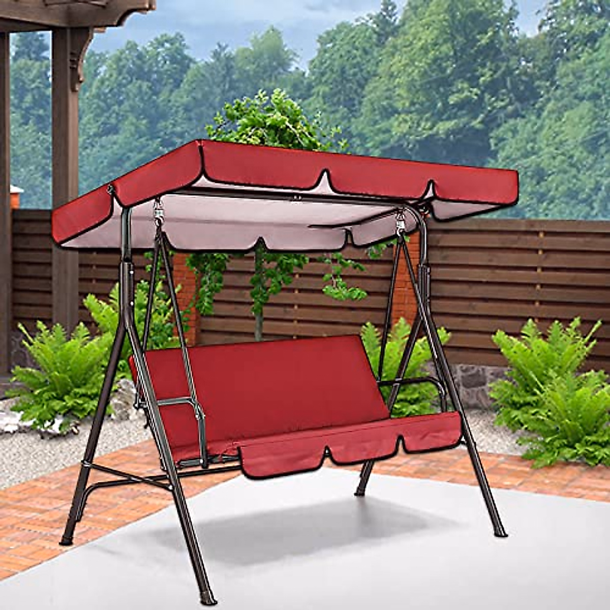 Outdoor Swing Canopy Cover, 2-Seater Canopy Swing Sets for Backyard, Replacement Swing Waterproof Top Cover Set for Patio/Lawn/Garden, Swing Canopy Cushion Sunscreen Uv Protection (No Steel Frame)