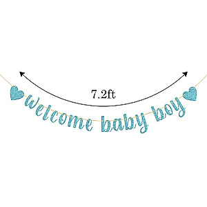 Belrew Welcome Baby Boy Banner, It's a Boy Baby Shower Decor, Gender Reveal Party, Baby 1st Birthday Party Decoration Supplies, Glittery Blue