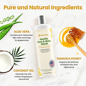 Face and Body Wash for Women and Men - Acne Body Wash Moisturizing for Sensitive Skin - Hydrating Facial Cleanser - Gentle Exfoliating Wash - with Manuka Honey (16oz)