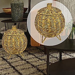 Colcolo Retro Style Rattan Round Serving Basket with Lid Handmade Woven Art Decor Storage Tray Bouquets for Organizing Home Decorative Tabletop, Imitation Rattan