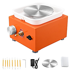 NantFun Mini Pottery Wheel Machine, 6.5cm 10cm Double Turntables Detachable Basin Forming Machine Adjustable Speed Electric Ceramic Wheel with Clay Tools for Kids Adults Beginners (Orange)