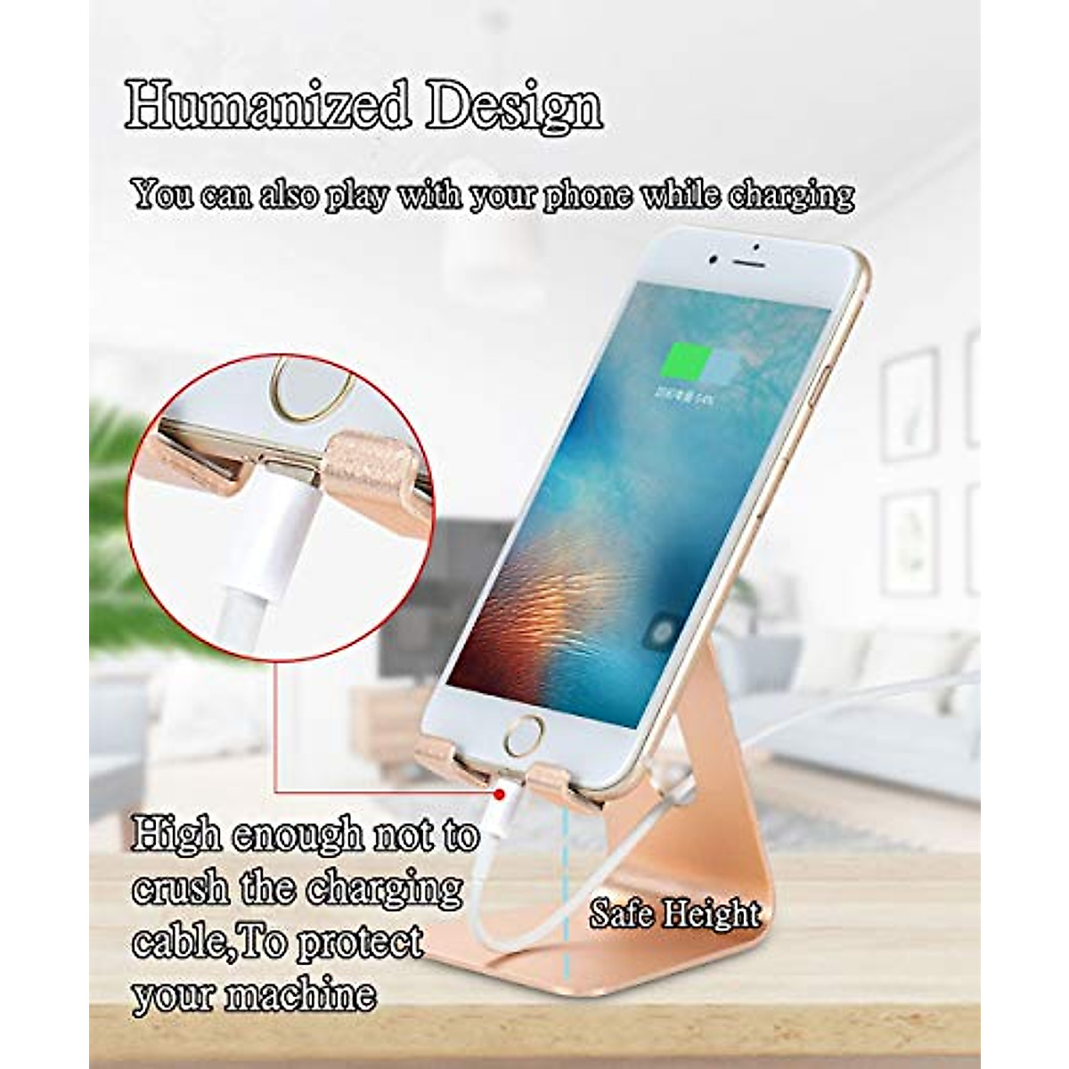 Cell Phone Stand Holder Aluminum Phone Deck Cradle, Adjustable Desktop Stand Compatible with iPhone 14 13 12 11 Pro MAX Mini，iPad Mini, Other Smart Phone (Glod)