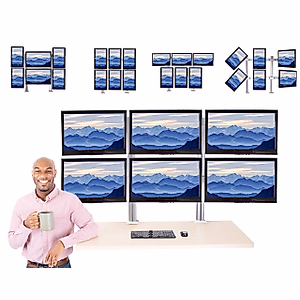 Stand Steady 6 Monitor Mount Desk Setup - Heavy-Duty Height Adjustable Monitor Stand, Swivel Arm with Clamp-On Base, 6 Screen VESA Mount Fits Most LCD/LED Monitors 17-32 in. (Silver, 6 Mounts)