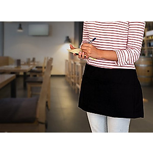 Utopia Wear 3 Pocket Waist Apron [Pack of 2], Server Short Apron for Men Women, Kitchen, Restaurant and Crafting, 24x12 Inches (Black)