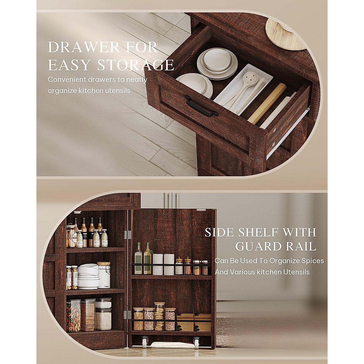 YITAHOME Trash Can Cabinet with Drawers, Tilit-Out Hidden Garbage Bin Cabinet Kitchen Island with Drawers, Shelves, Self-Standing Laundry Hamper, Recycling Cabinet with Drawer, Storage Rack Brown Oak