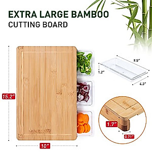 Bellsal Bamboo Cutting Board with Containers Prep Deck Tidy Board Meal Prep System Chopping Board with Trays Cutting Board with Storage for Kitchen