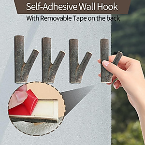 suiwotin 4pcs Real Tree Branch Wall Hook, Natural Wood Hooks Wooden Coat Hooks, Rustic Decorative Wall Mount Self Adhesive Hooks (Width 2-3 cm)