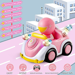 NQD Remote Control Cartoon Car for Toddlers with Music and Lights, 2.4GHz Radio Control RC Race Car, Educational Learning Toys for 3 4 5 6 Years Old Kids(Pink)