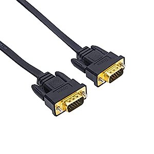 DTech Thin Computer Monitor VGA Cable 6ft Standard 15 Pin Connector Male to Male VGA Cord Flat Wire for Desktop (6 Feet, Black)
