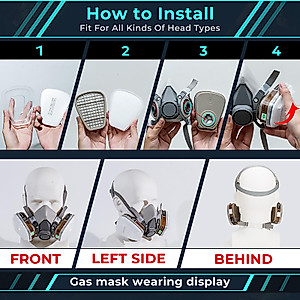 GZYZAMZ Gas Respirator Mask, Gas Masks Survival Nuclear and Chemical With 6001 Filters for Painting, Dust, Organic Vapors, 6200 Respirator Mask with Filters for Chemicals Welding Epoxy Resin