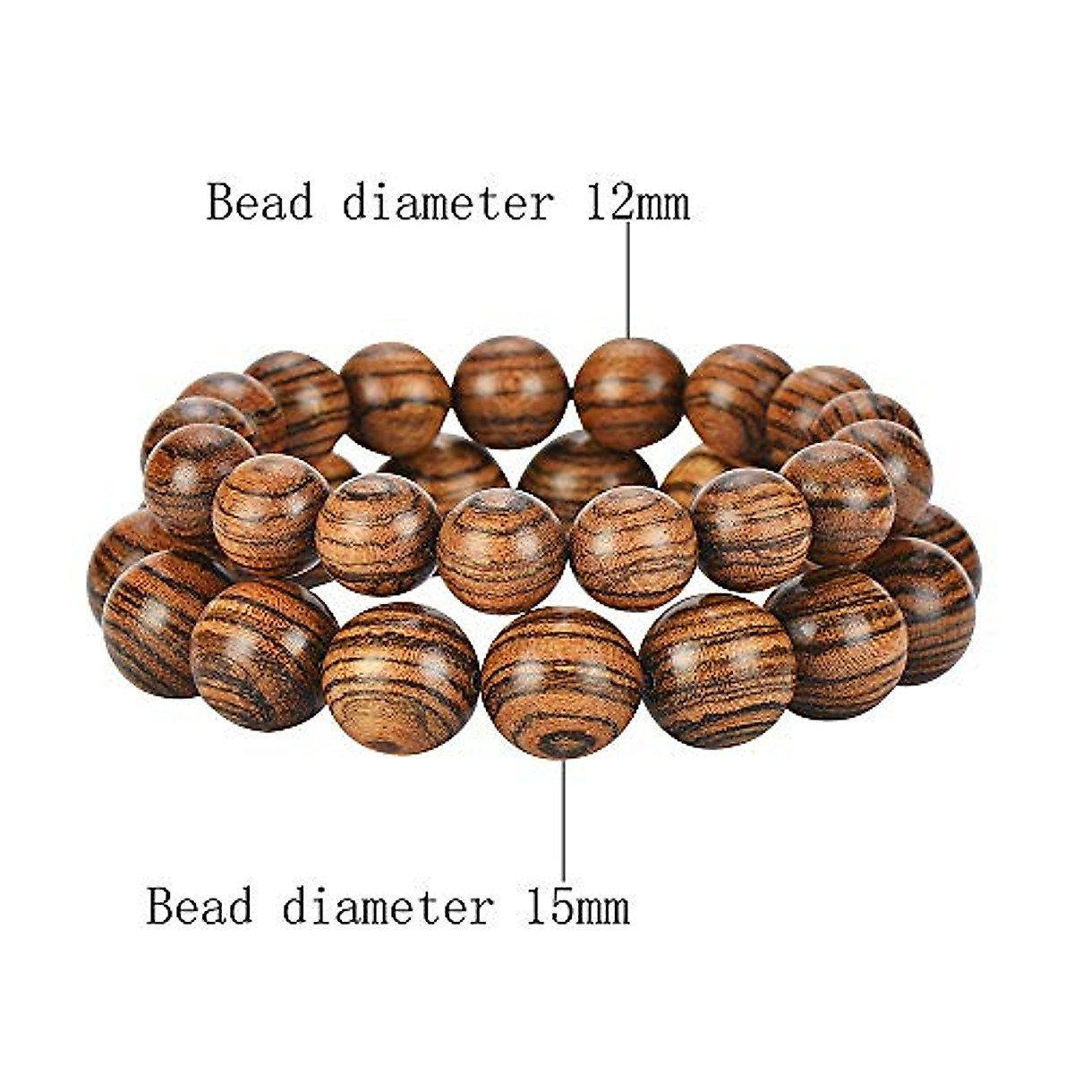 anzhongli Prayer Beads Bracelet 12MM for Men and Women Beaded Bracelet Sandalwood Elastic(12mm 17 beads Tiger skin)