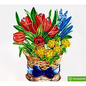 Mixed Flower basket, Quilling Card 3D,Unique Dedicated Handmade, Design Greeting Card for Birthday, Valentine's Day, Mothers Day, Spring, Fathers Day, Graduation, Wedding, All Occasion,6"x6"