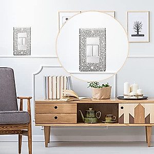 Silver Shiny Silver Rhinestones Wall Plates, 2 Pieces Light Switch Cover Plate Bling Crystal Wall Plates Decorative Wall Plate Single Toggle For Kitchen