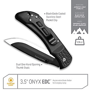 OUTDOOR EDGE 3.5" Onyx EDC - Replaceable Blade Folding Pocket Knife with Dual Thumb Opener and Pocket Clip with 3 Blades