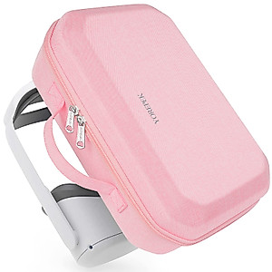 YOREPEK Cute Carrying Case Compatible with Oculus Quest 2 Headsets, Basic Elite Strap, Controllers and VR Accessories for Women, Hard Meta Carry Bag for Travel and Home Storage - Pink