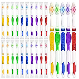 EcoFox Bulk Toothbrushes 25 Pack | Individually Wrapped Travel Toothbrush Set for Adults & Kids | Made with a Medium-Soft Large Brush Head | BPA-Free & Disposable!