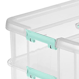 Sterilite Convenient Small Home 2-Tiered Layer Stack Carry Storage Box with Colored Accent Secure Latching Lid, Clear (4 Pack)