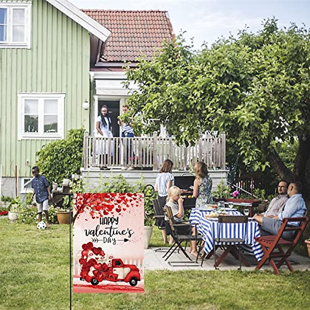 Heart Truck Garden Flags, Happy Valentine's Day Heart Tree Garden Flag 12.5 x 18 Inch Vertical Double Sized Burlap Flag for House Yard Outdoor Decor