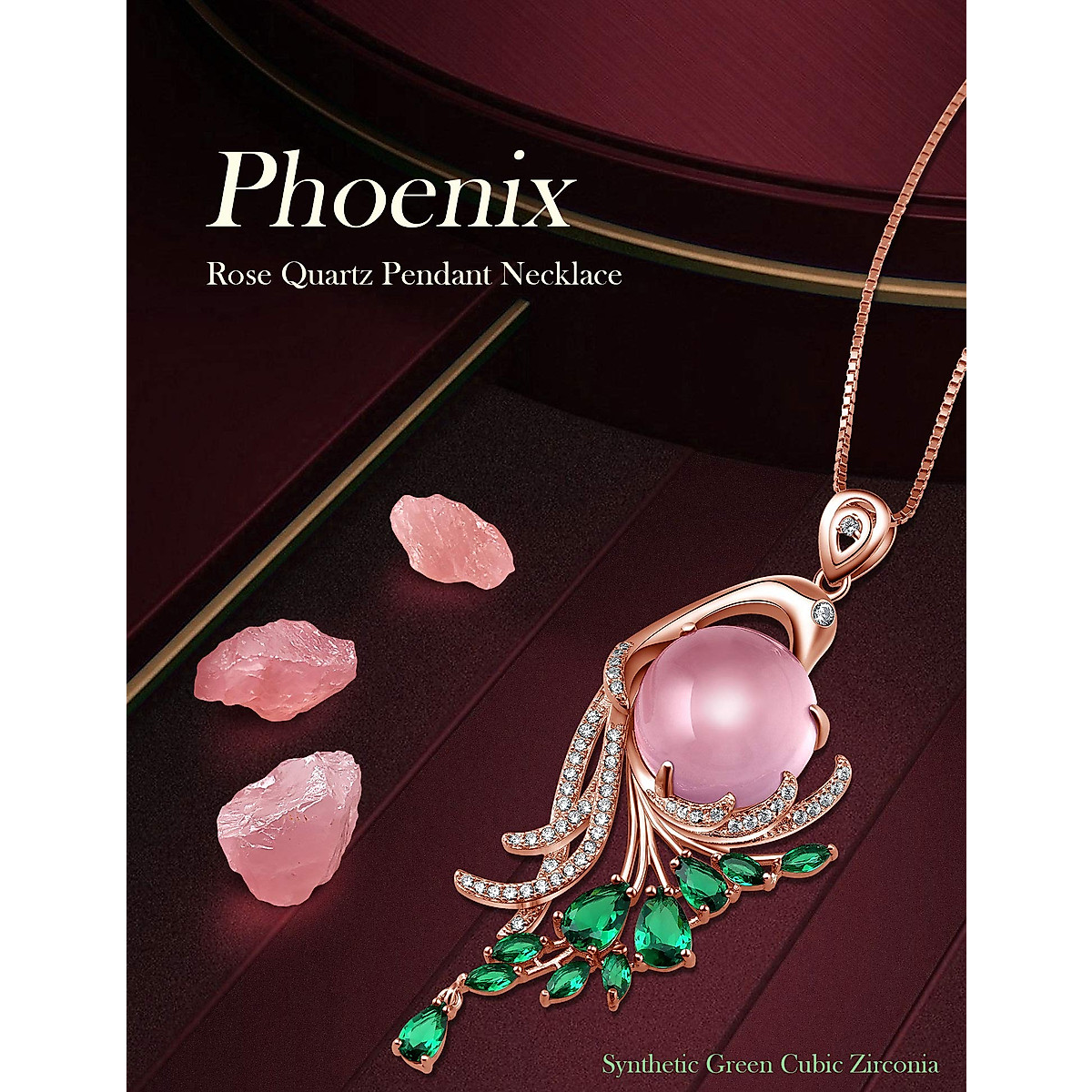 HXZZ Fine Jewelry Natural Gemstone Rose Quartz Sterling Silver Pendant Necklace Birthstone Anniversary Birthday Gifts for Women Her Mom Mother Wife