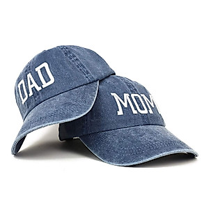 Trendy Apparel Shop Capital Mom and Dad Pigment Dyed Couple 2 Pc Cap Set - Navy - Navy