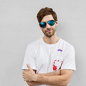 J+S Premium Military Style Classic Aviator Sunglasses, Polarized, 100% UV protection for Men Women (Large Frame - Silver Frame/Blue Mirror Lens