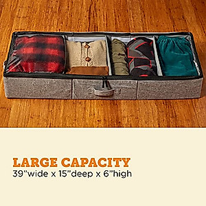 storageLAB Underbed Storage Containers, Under Bed Storage for Clothes, Blankets and Shoes, Woven Fabric with Plastic Panel Structure (2 Piece Sweater Storage - Grey)
