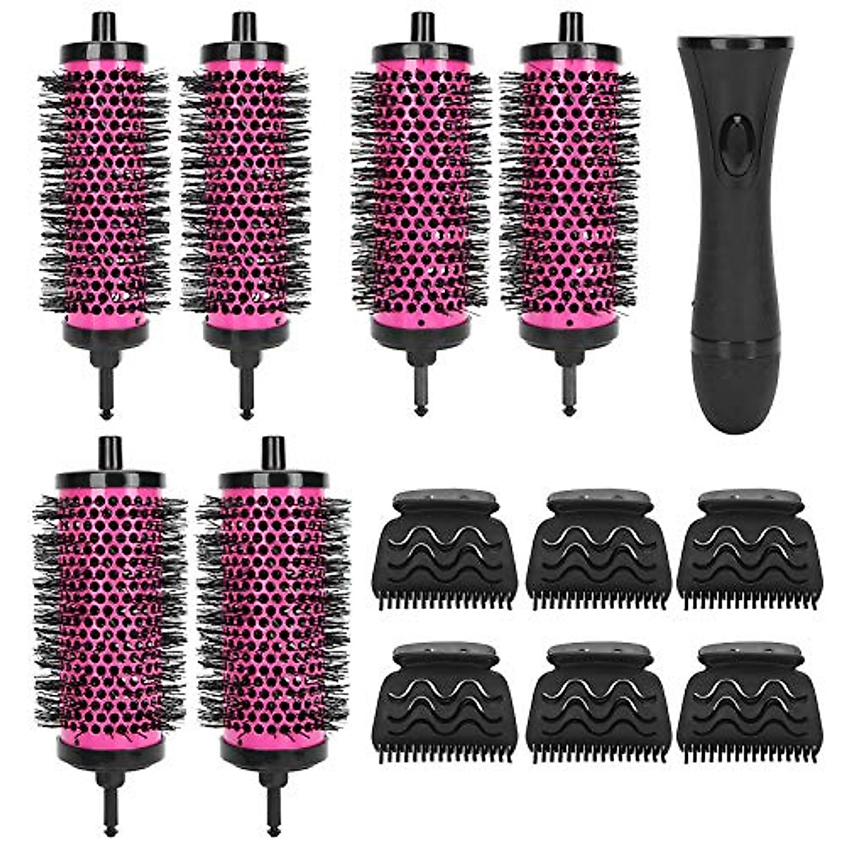 6PCS Round Hair Brush Set, Detachable Comb Barrels Blow Drying Barrel Hairbrush Curling Tool Set Round Thermal Brush Curling Brush Hairclips for Blowouts and Hairstyling