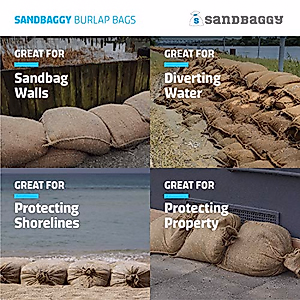 Sandbaggy Burlap Sand Bags - Size: 14" x 26" - 50 lb Weight Capacity - For Flooding, Flood Water Barrier, Tent Sandbags, Store Bags - Sandbags-Sand Not Included - Sand Bags for Flooding(10 Bags)