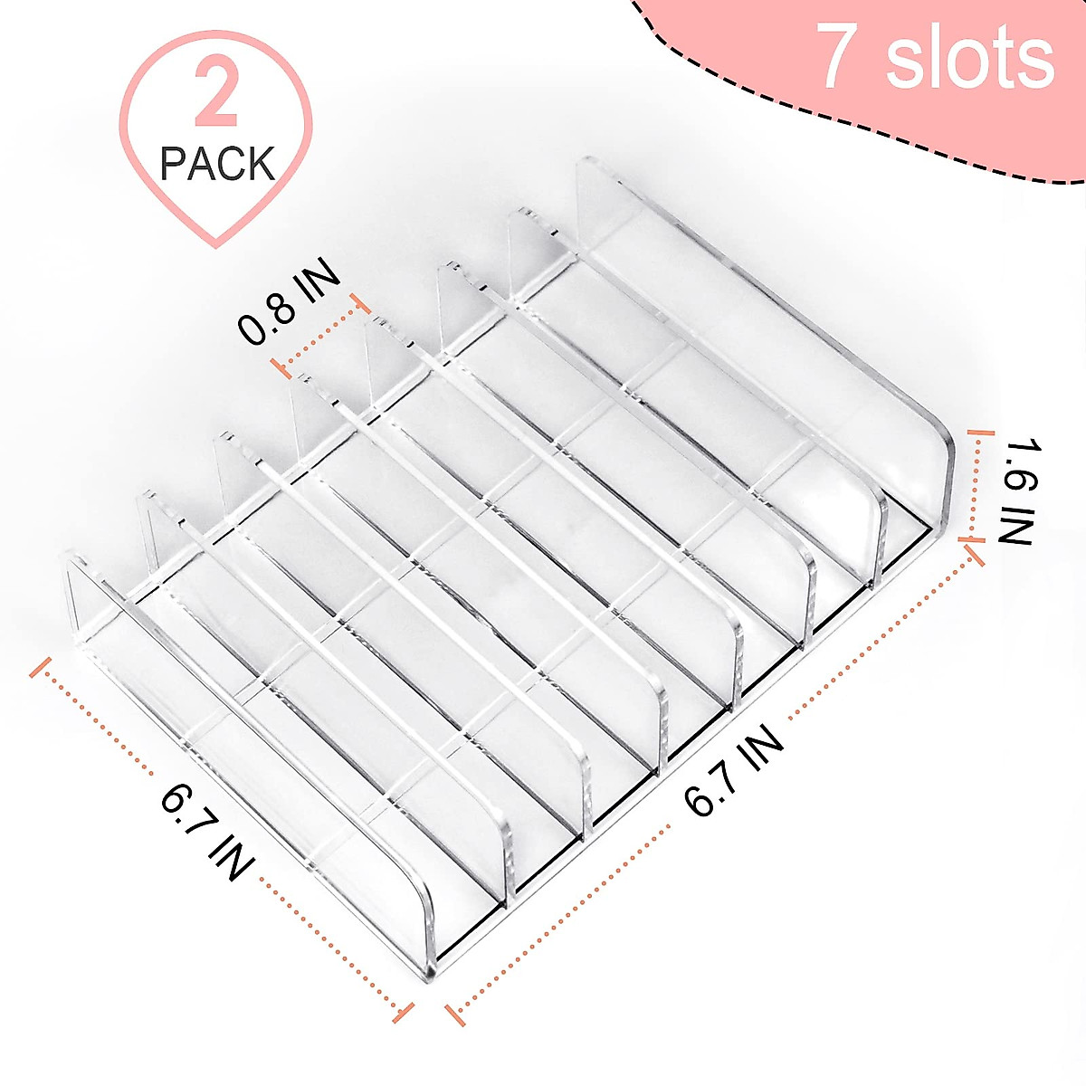 Vowcarol Eyeshadow Palette Organizer, Acrylic 7-Section Divided Makeup Palette Organizer Holder - Clear 2 Pack