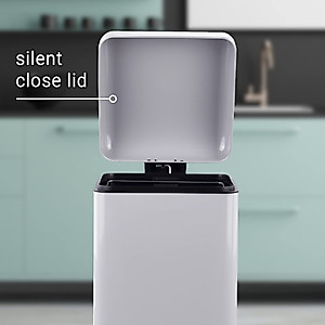 happimess HPM1007C Betty Retro 8-Gallon Step-Open Trash Can with Soft-Close Lid, Fingerprint Resistant, Modern, Minimalistic for Home, Kitchen, Laundry Room, Office, Bedroom, Bathroom, Gray